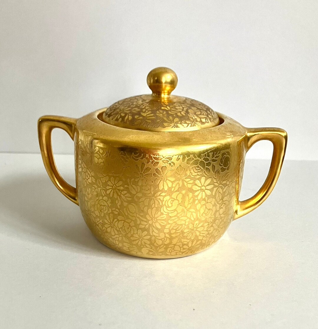Vin1930s Pickard Gold Overlay Gold Rose & Daisy Pattern Sugar Bowl ...