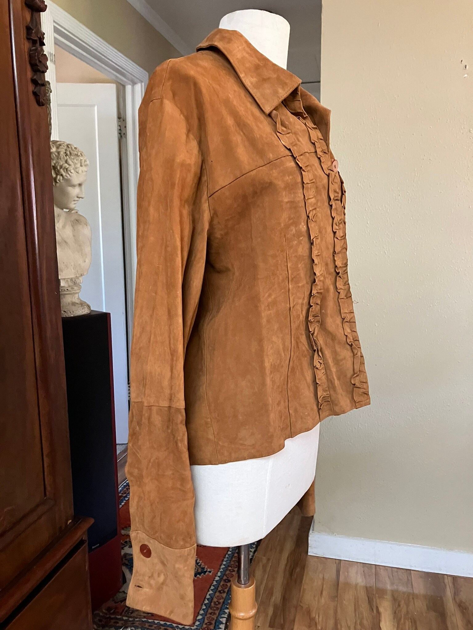 Vintage Leather Sound Suede Ruffled Front Womam's Blouse - Etsy
