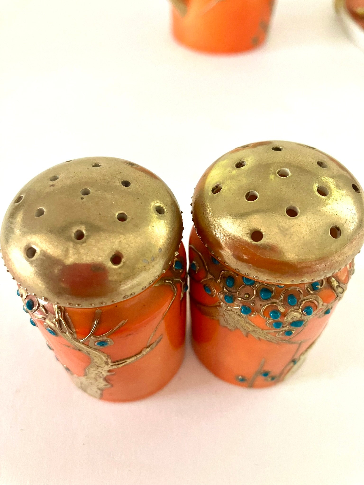 Vintage Japanese Porcelain Condiment Set and Tray Orange and - Etsy
