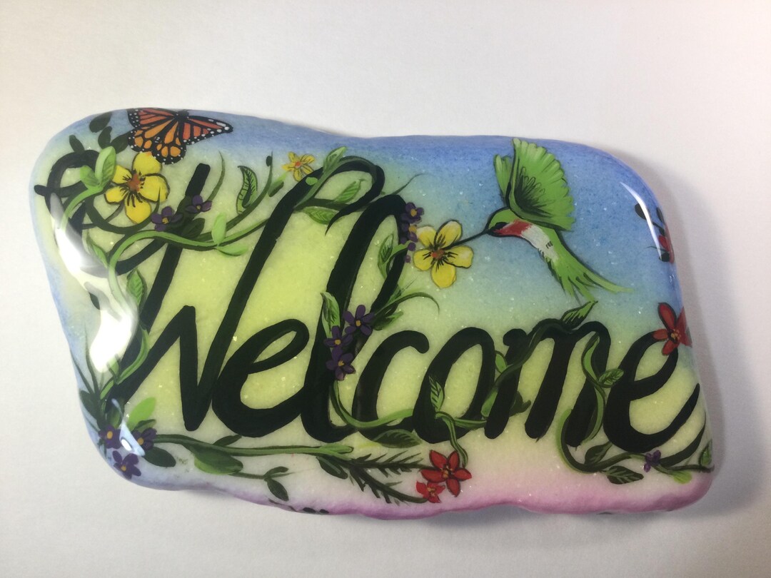 Hand Painted Santorini Welcome Stone, One of a Kind Art, Vibrant ...