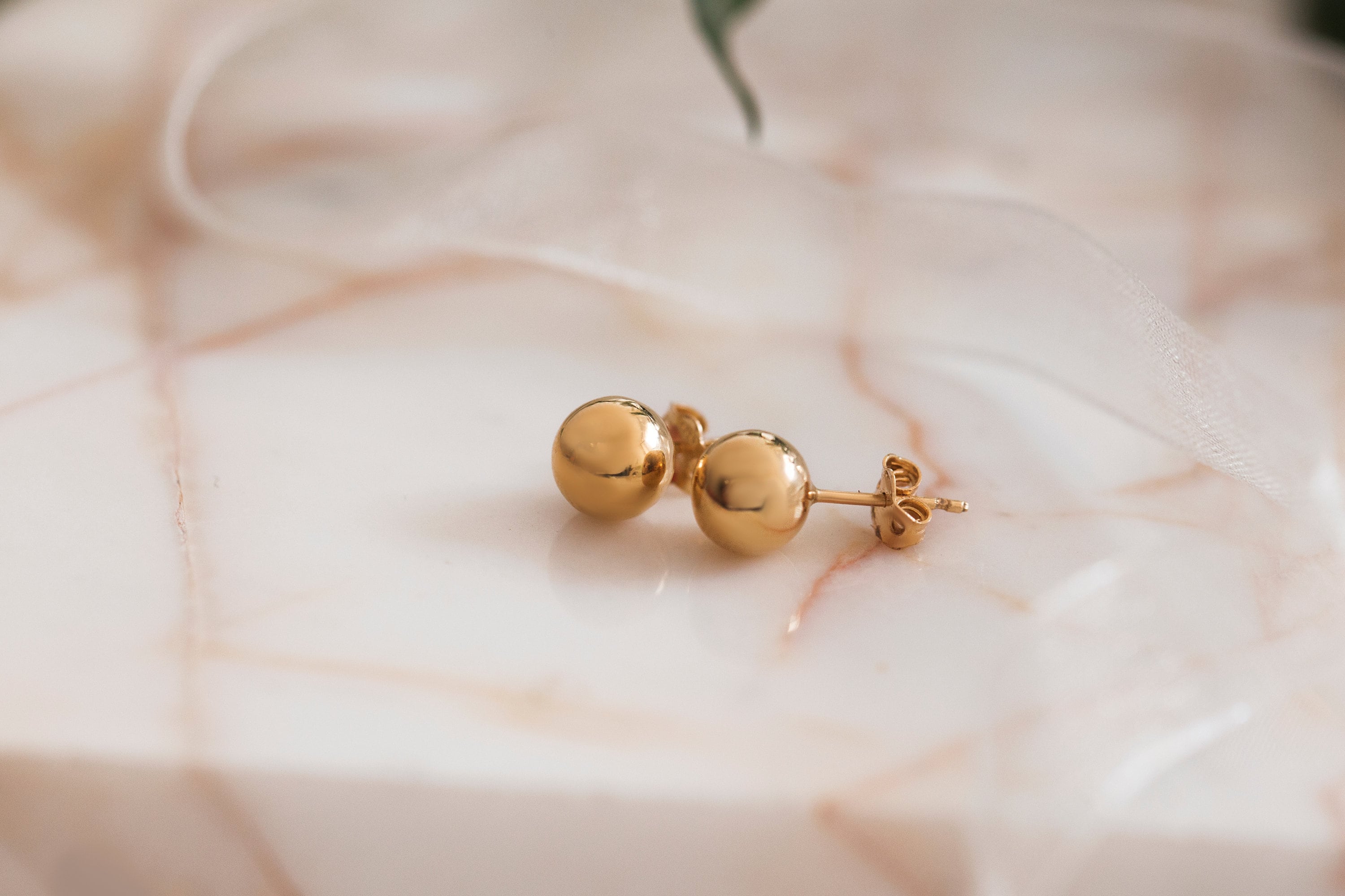 14K Gold Ball Stud Earrings High Polish Solid Gold Round Ball | Etsy