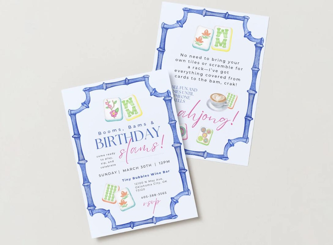 Custom Mahjong Birthday Party Invitation - Digital Download - Etsy