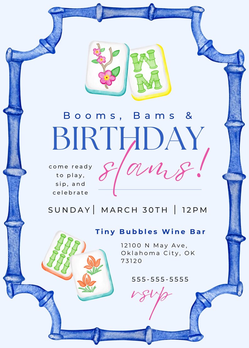 Custom Mahjong Birthday Party Invitation - Digital Download - Etsy