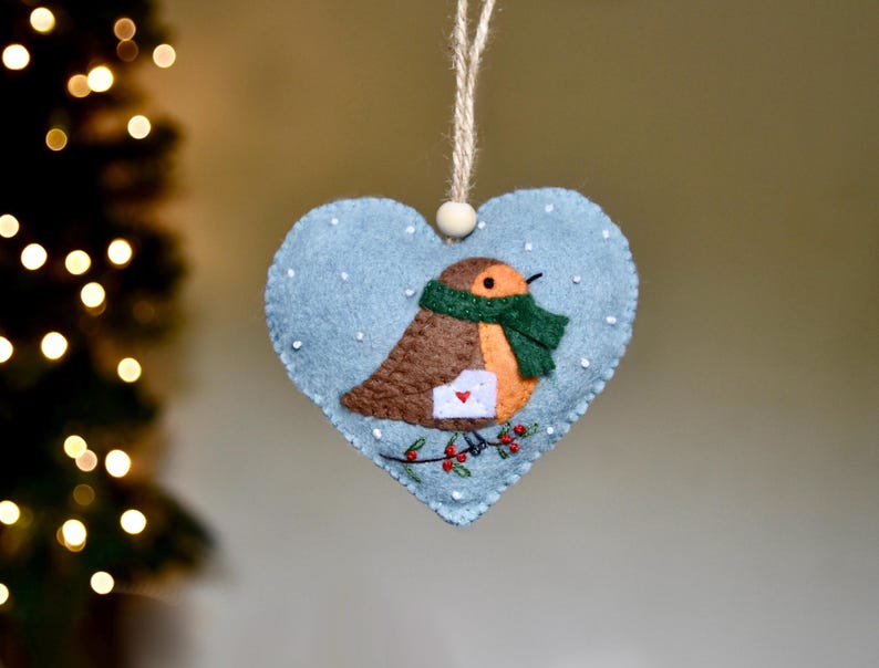 PDF FILES - Sewing Pattern Robin Redbreast Heart - Felt Bauble ...