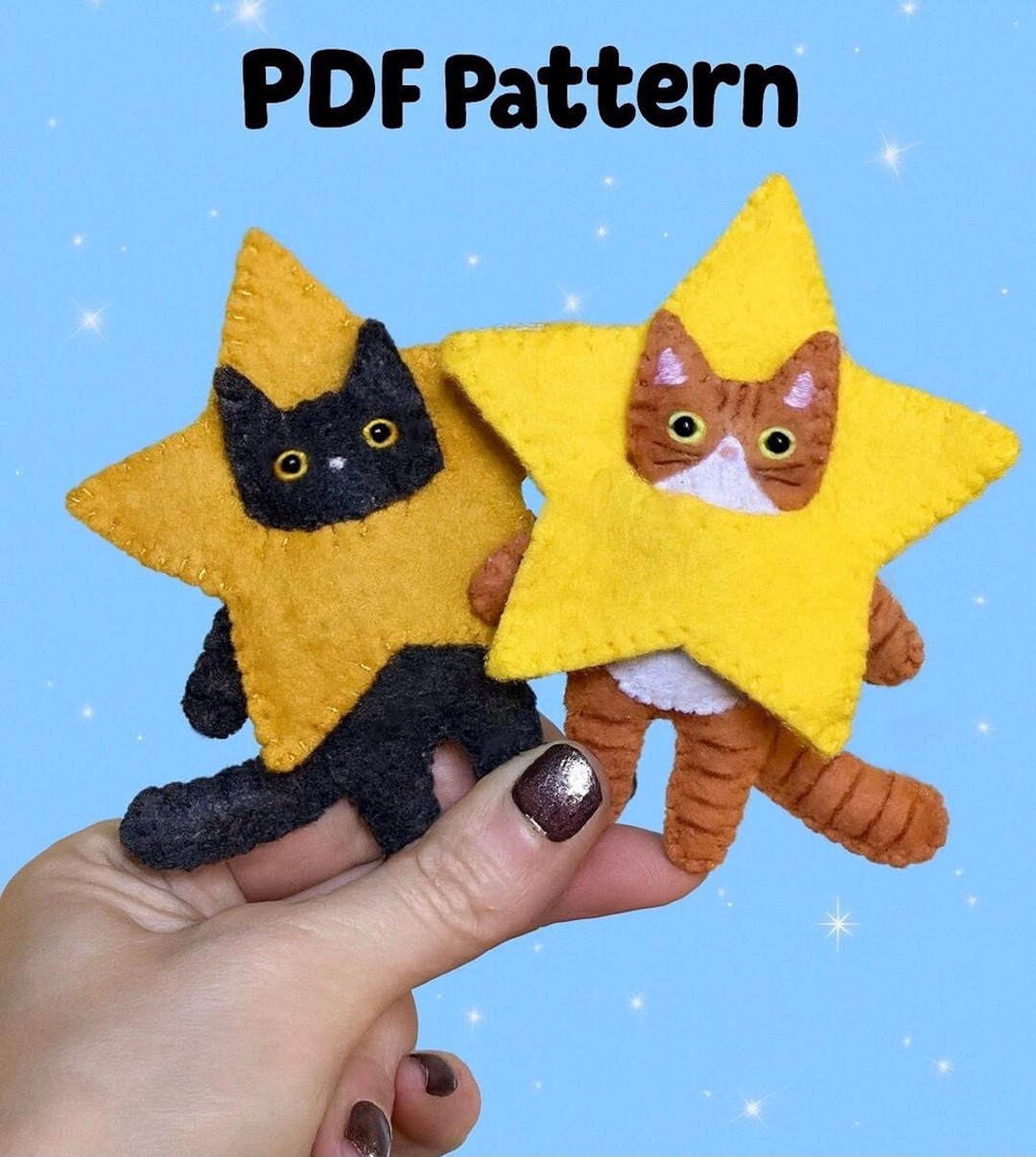 PDF FILES - Star Cat - Felt Ornament - Kitten Sewing Pattern - Instant ...