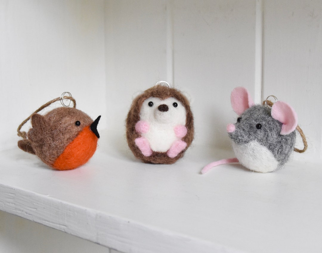 DIY PDF PATTERN - Needle Felt Animal Baubles - Mouse Hedgehog Robin ...