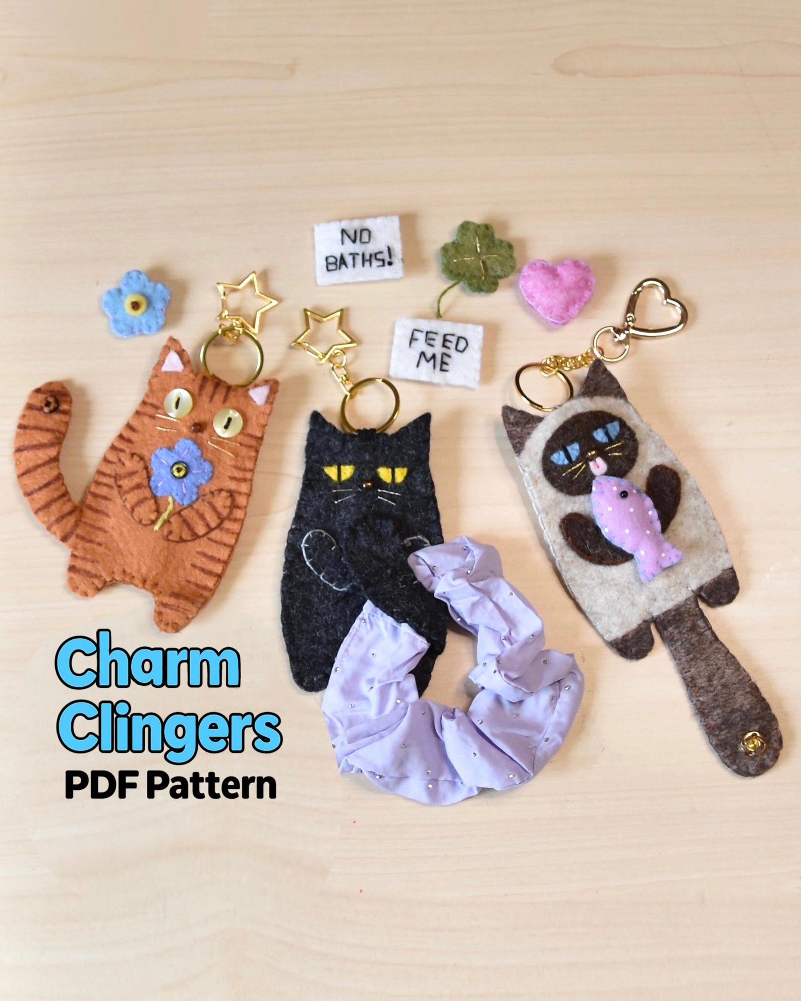 PDF FILES - Charm Clingers Kitty Keyring – Felt Cat Pouch Sewing ...