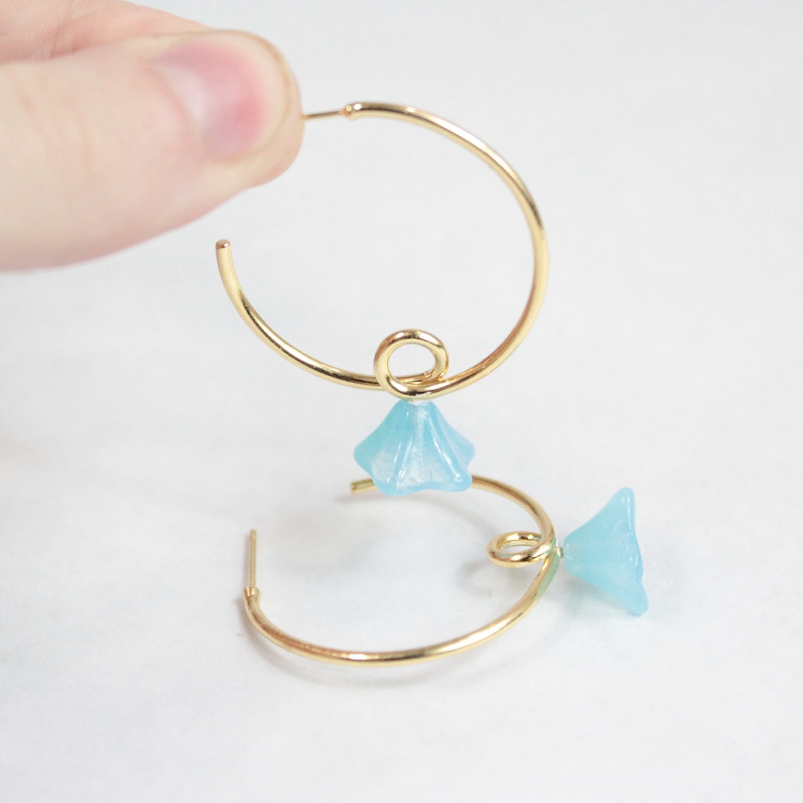 Blue Jewelry 18 K Gold Loop Earrings Open Circle Stud Push | Etsy