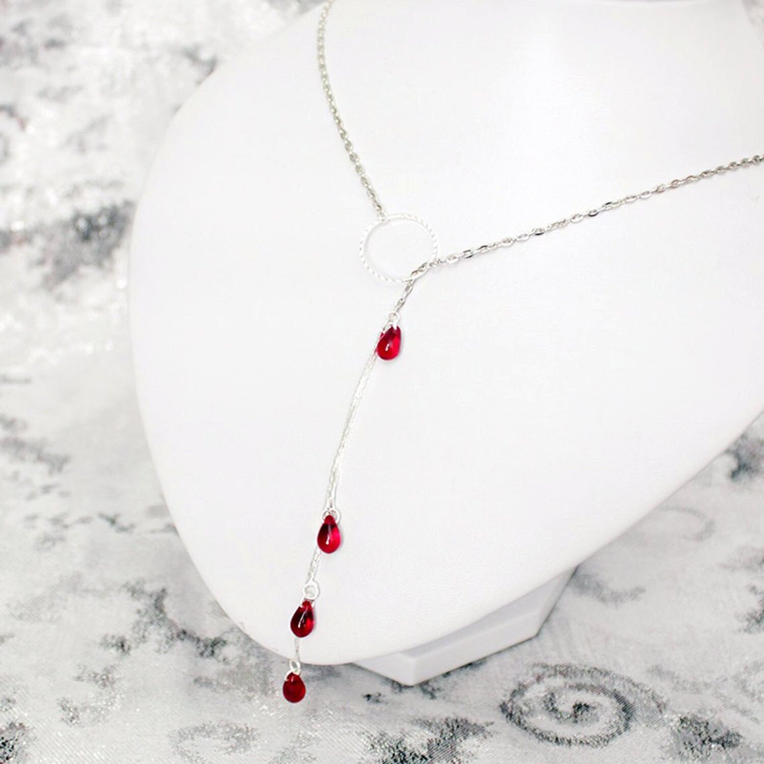 Ruby Red Lariat Necklace for Her Gift - Red Silver Jewelry for ...