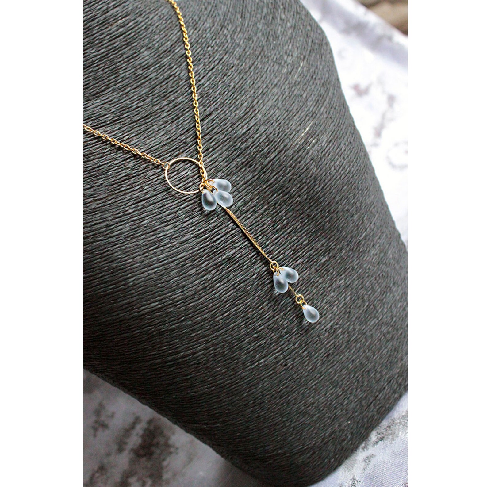 Gold Ring Necklace, Light Blue Jewelry for Bridal, Shoulder Jewelry Y ...