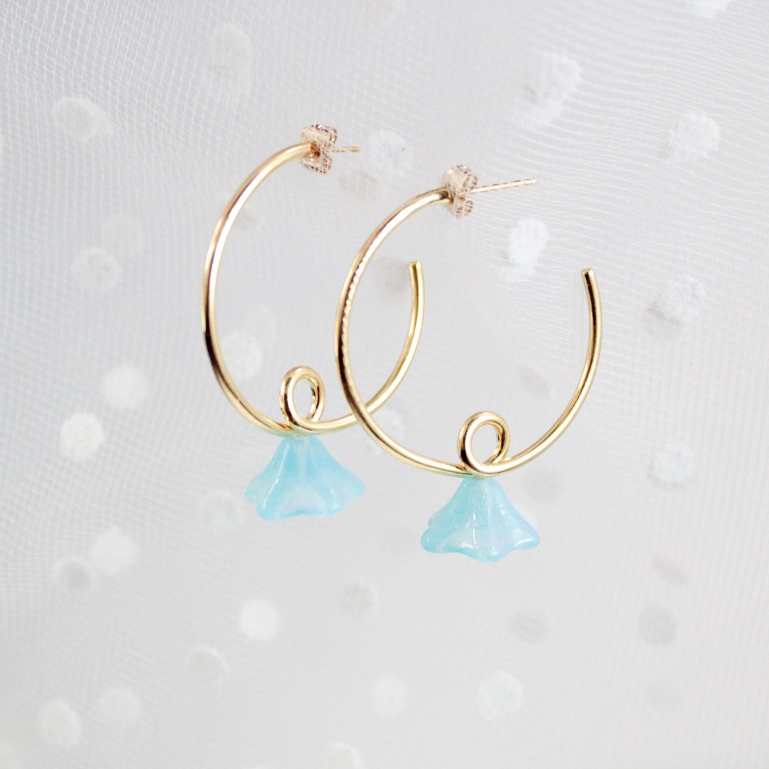 Blue Jewelry 18 K Gold Loop Earrings Open Circle Stud Push Present ...