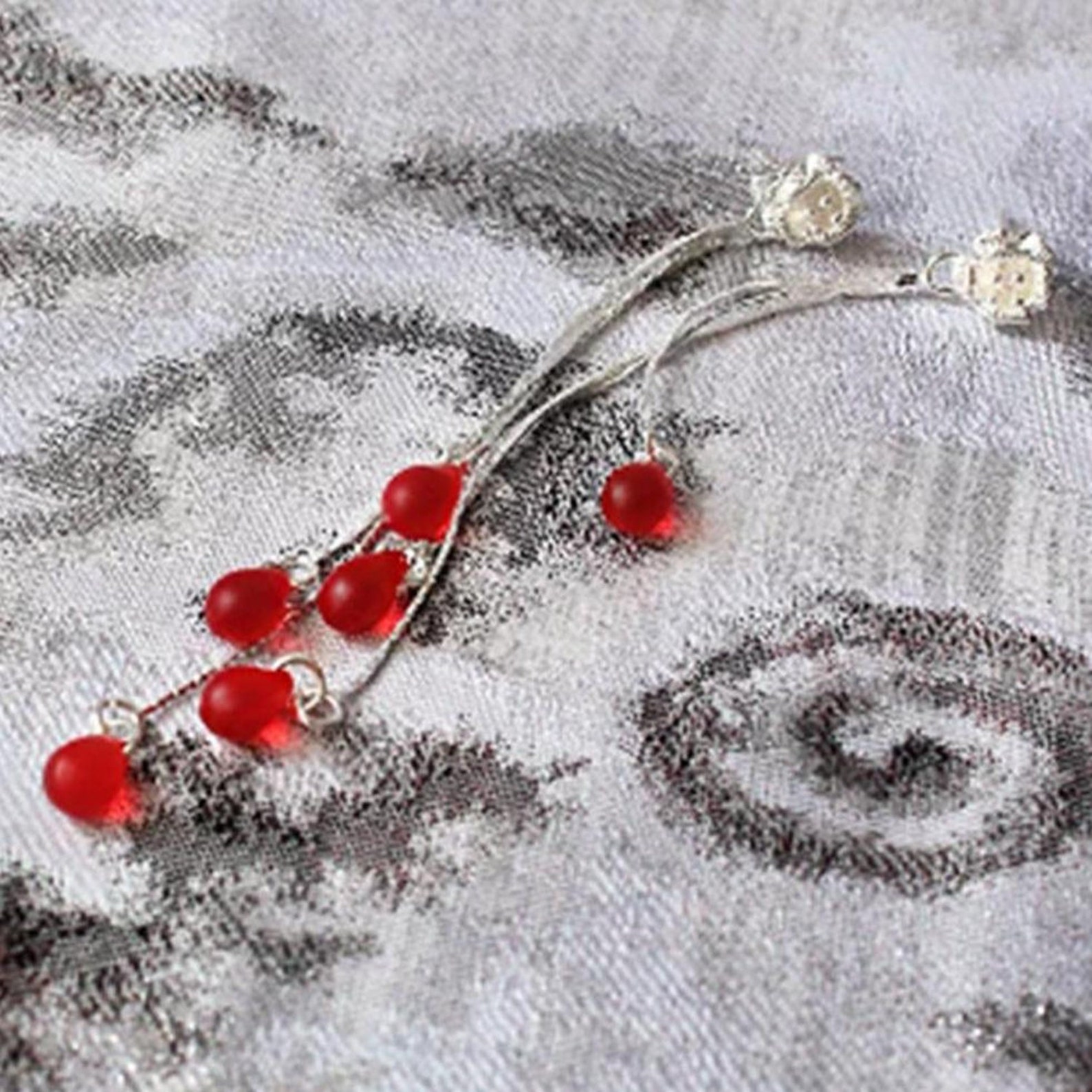 Red Stud Earrings Dangle Studs Silver Bright Red Jewelry - Etsy