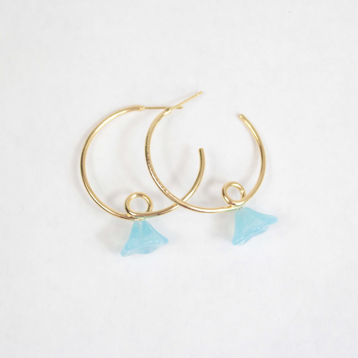 Blue Jewelry 18 K Gold Loop Earrings Open Circle Stud Push | Etsy