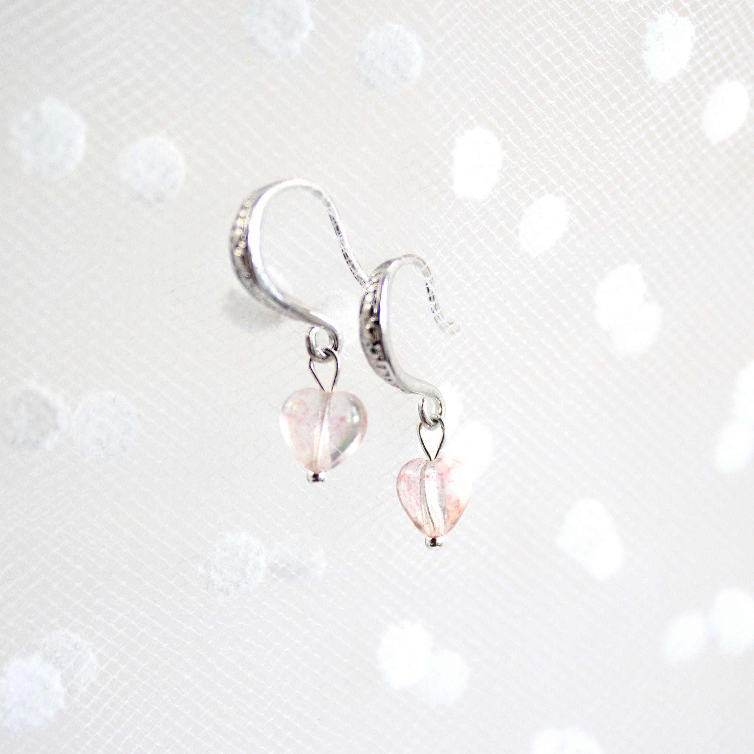 Tiny Heart Drop Earrings Pink Jewelry - Small Glass Earrings 0.75 Inch ...