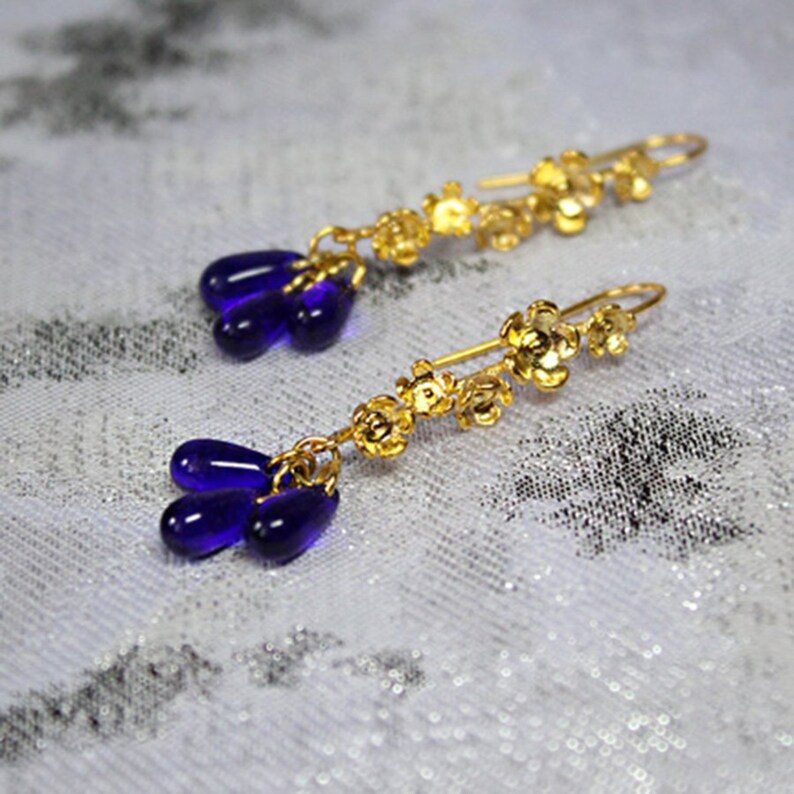 Cobalt Drop Earrings for Girlfriend Gift Gold Blue Earrings | Etsy