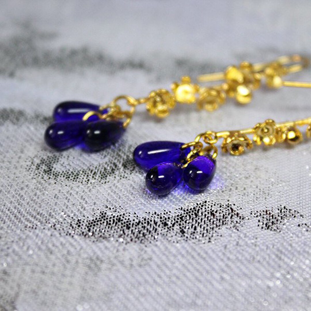 Cobalt Drop Earrings for Girlfriend Gift - Gold Blue Earrings Christmas ...