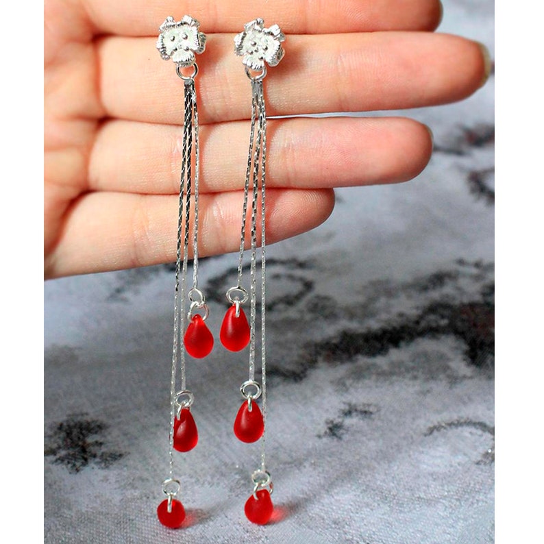 Red Stud Earrings - Dangle Studs Silver - Bright Red Jewelry Elegant ...