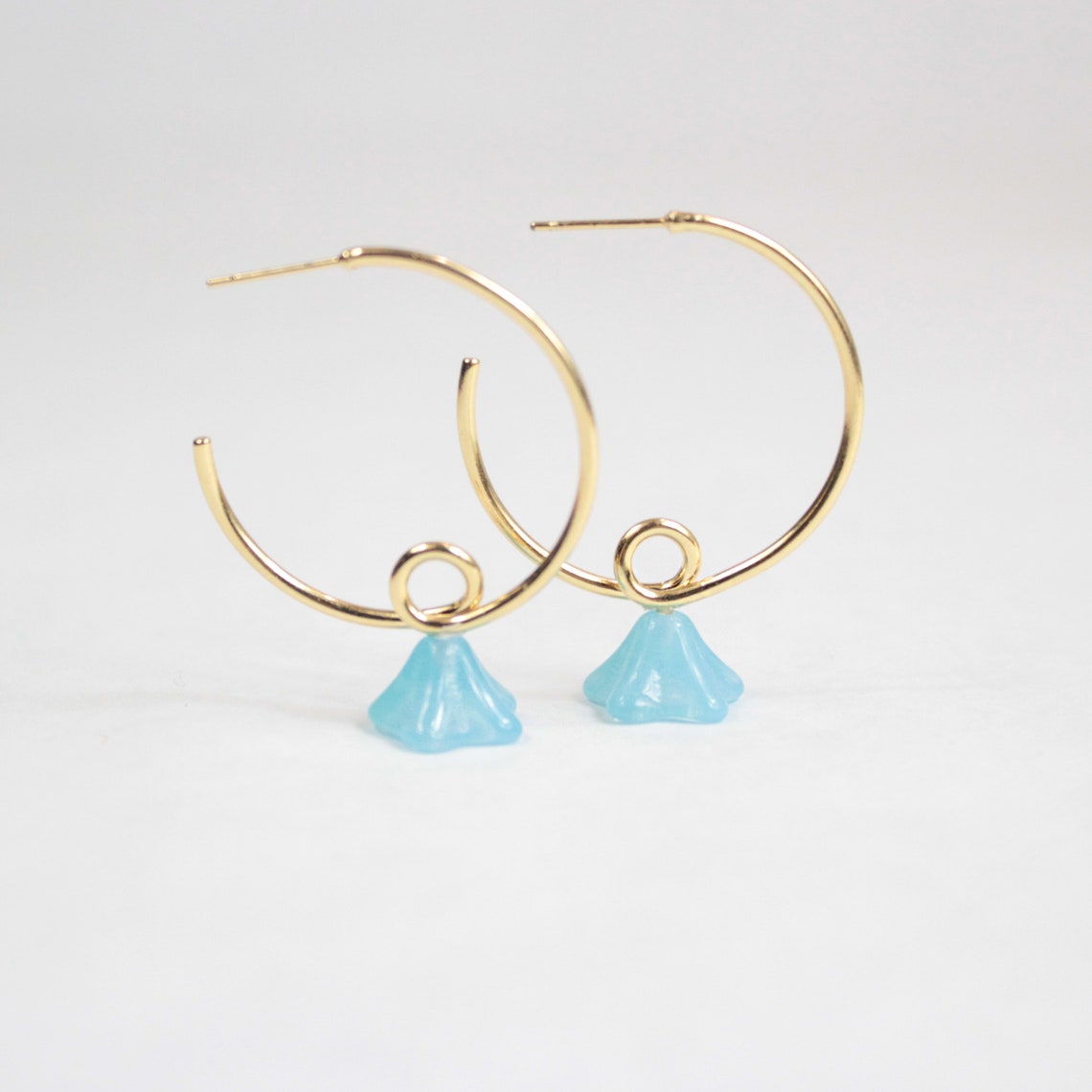Blue Jewelry 18 K Gold Loop Earrings Open Circle Stud Push | Etsy