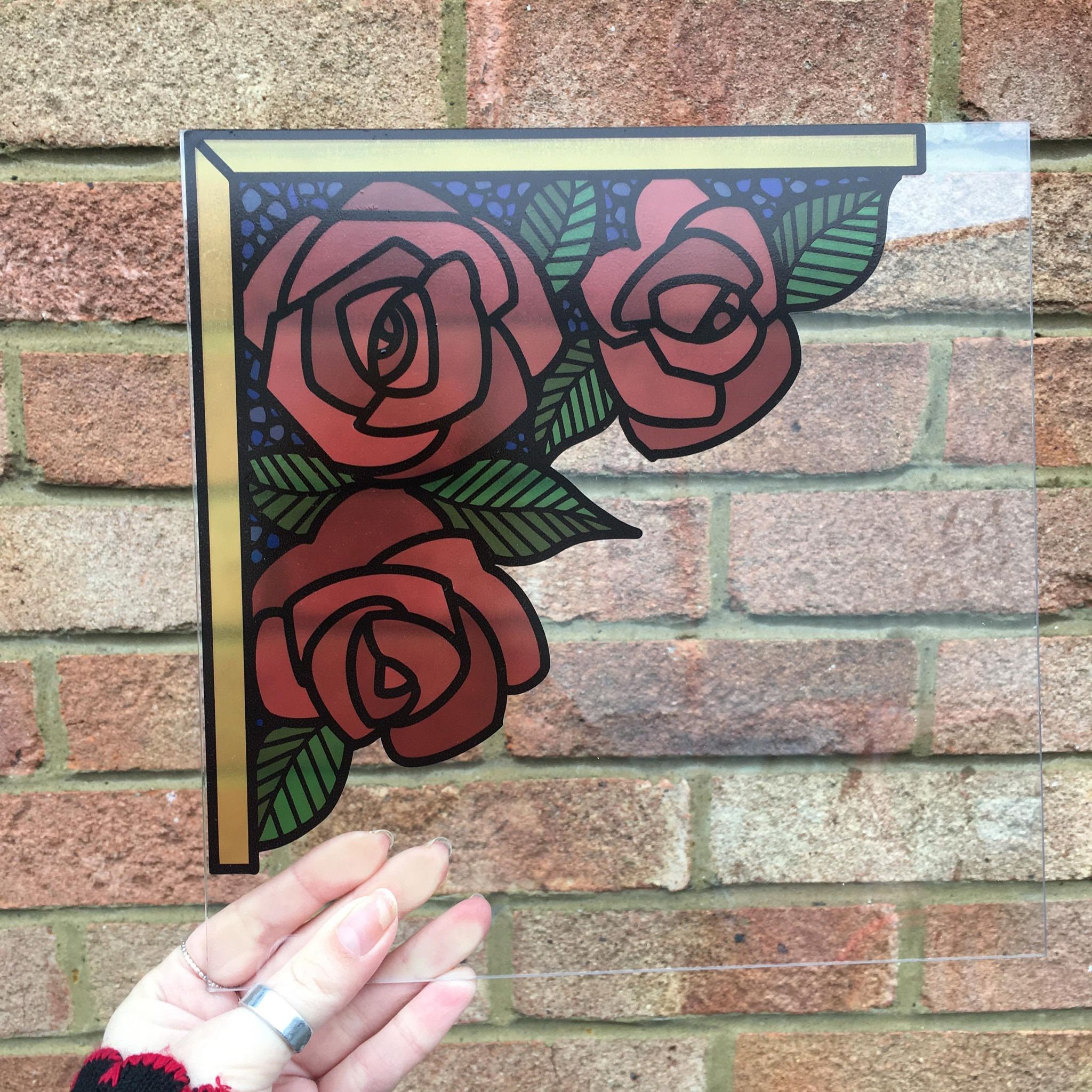 Rose Corner Stained Glass Effect Window Sticker - Etsy UK