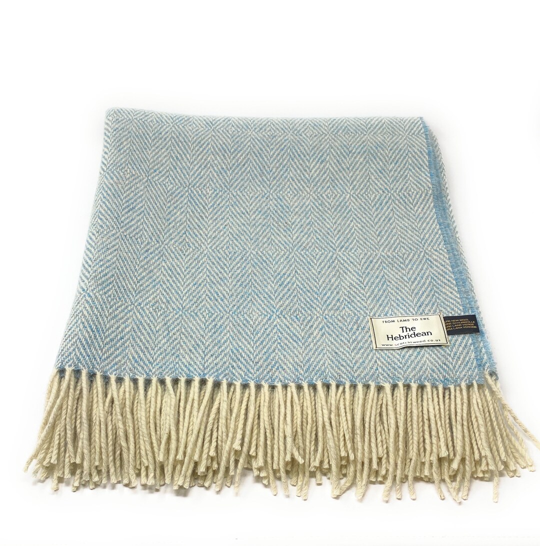 100% Wool Blanket/throw/rug Pale Blue & Cream Alternating - Etsy