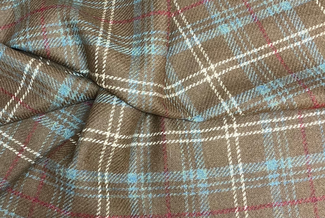 Abraham Moon Tweed Fabric 100% Pure Wool Brown Blue Red Check Plaid REF M134 - Etsy