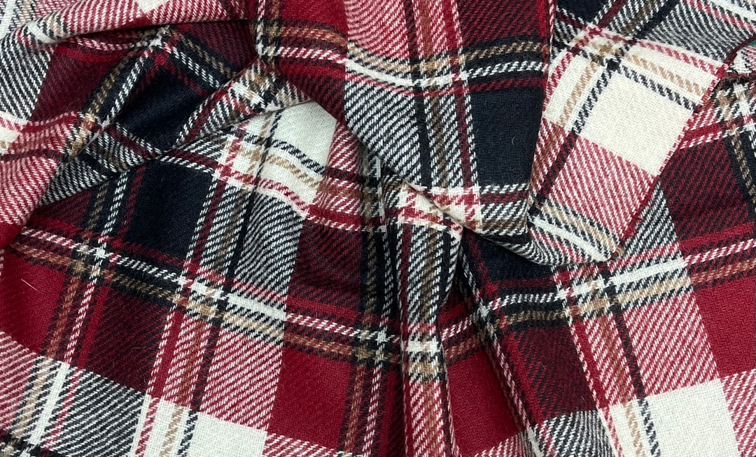 Abraham Moon Tweed Fabric 100% Pure Wool Red White and Black Check ...