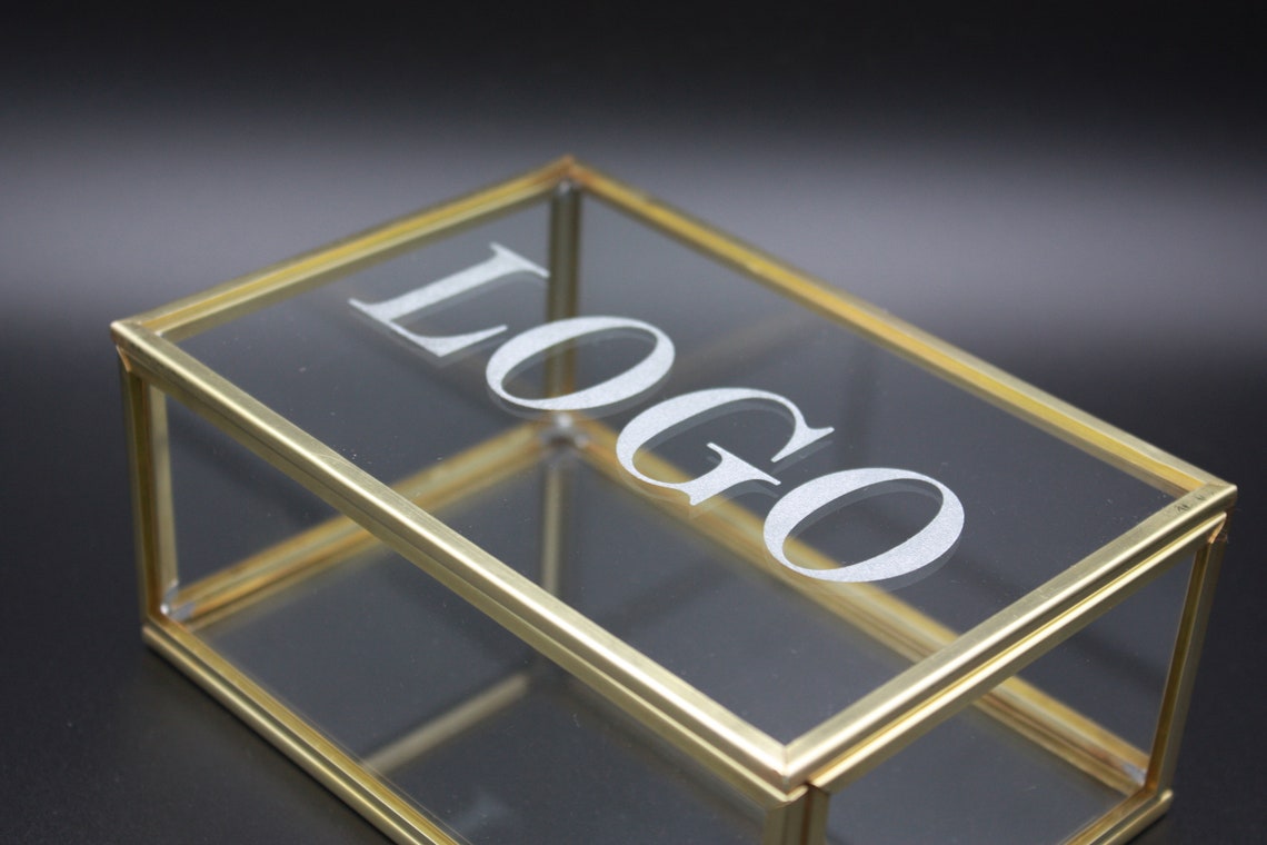 Personalized Glass Display Case Brass Box Business Gift | Etsy