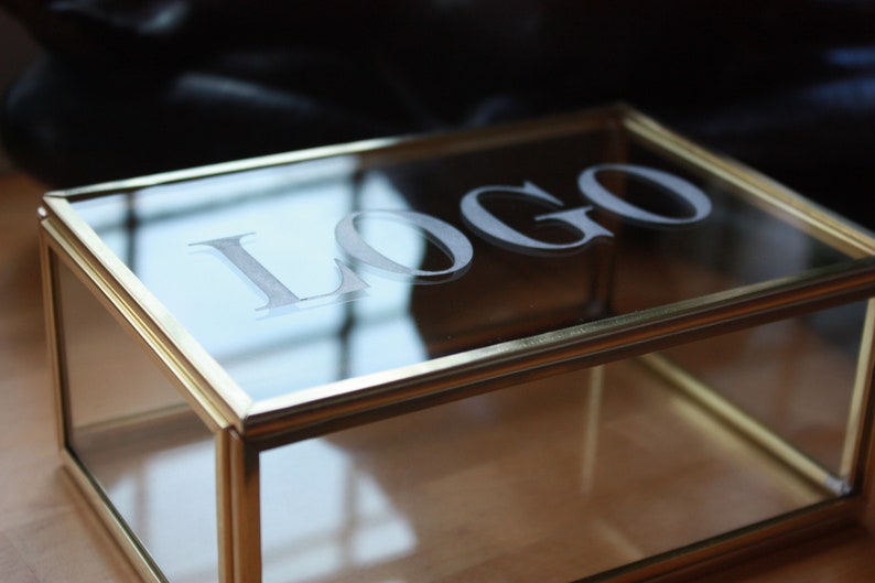 Personalized Glass Display Case Brass Box Business Gift - Etsy