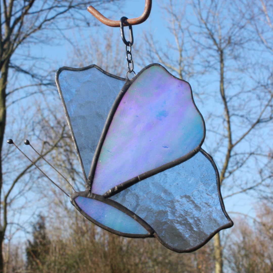 Stained Glass Butterfly Suncatcher, Blue, Window Decoration, Garden ...