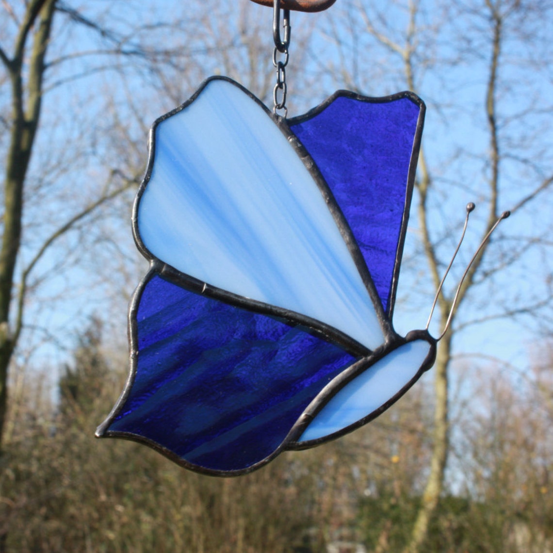 Stained Glass Butterfly Suncatcher, Blue, Window Decoration, Garden ...