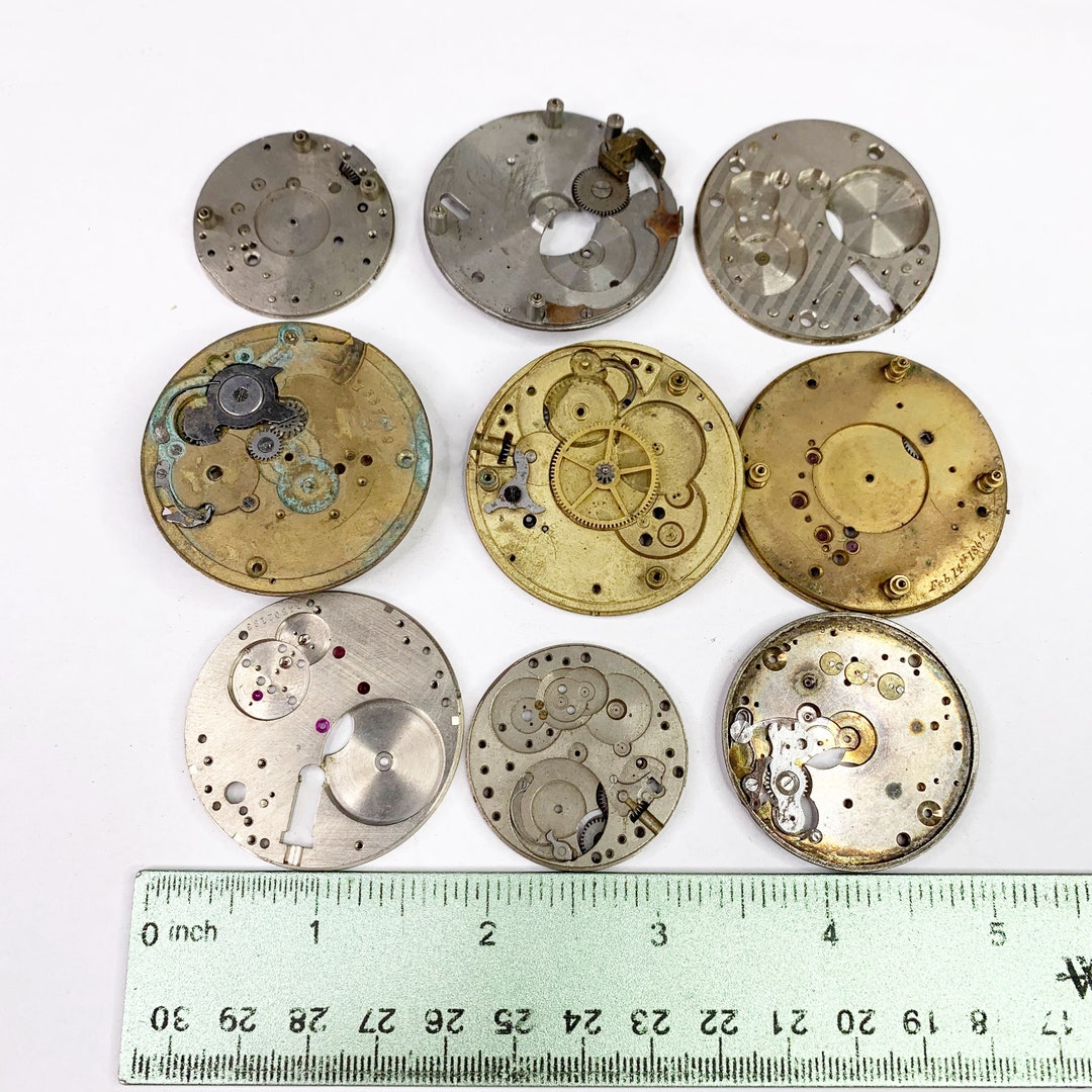 9 Pocket Watch Main Plates Gears Wheels Parts Steampunk Movement Gold ...