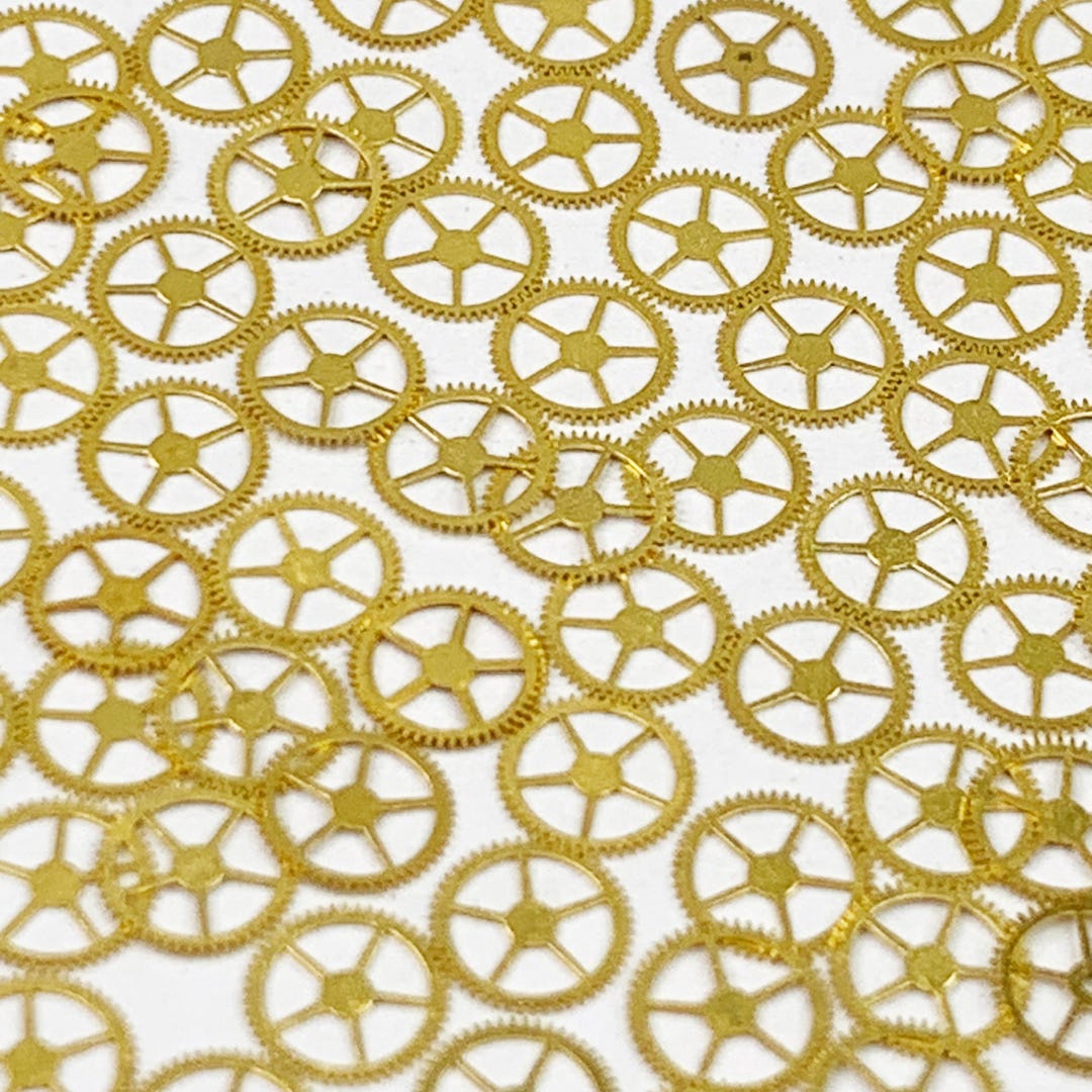 100 Flat Gold Wheels 5mm Watch Part Gear Steampunk Watchmaker Job Craft ...