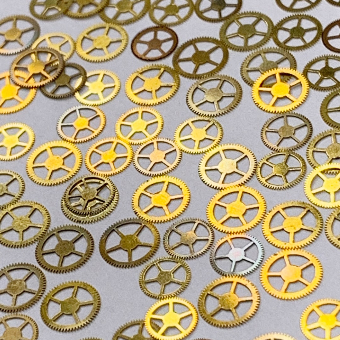 50 Flat Watch Wheel 5mm Gold Copper Oil Slick Steampunk Gear Part ...