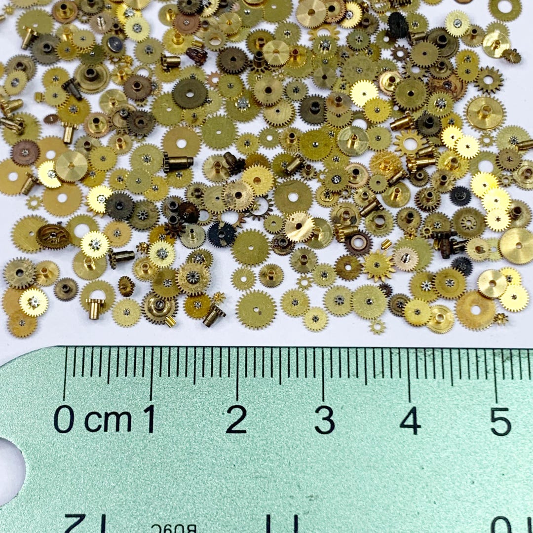 100 Tiny Gold Watch Gears Minute Hour Wheels Steampunk Art Part ...