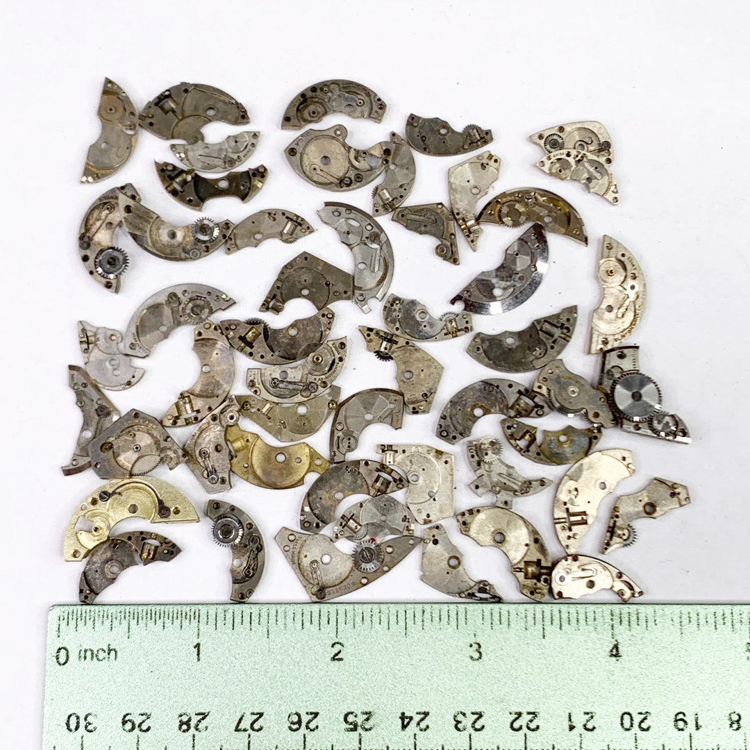 50 Watch Crescent Plates Part Steampunk Watchmaker Lot Altered Art Gear ...