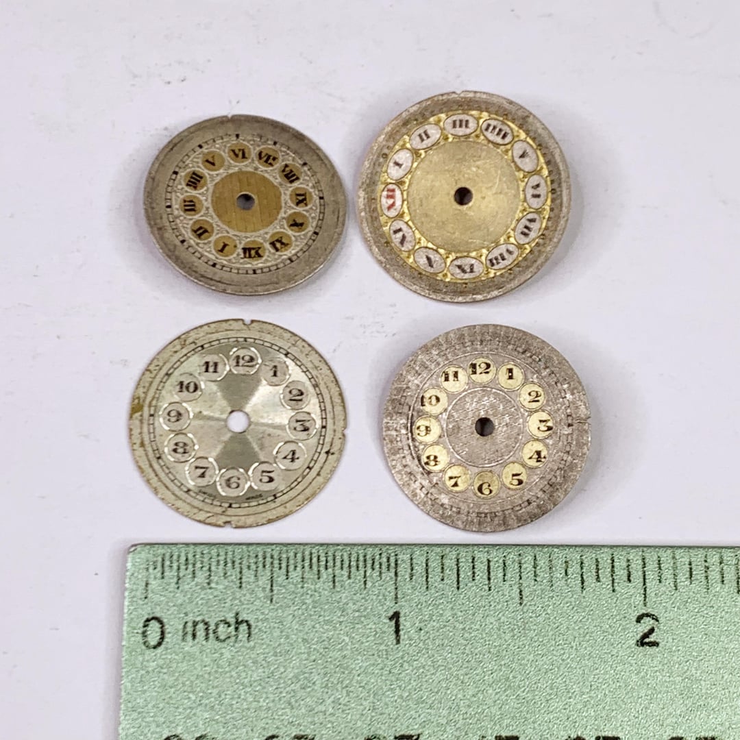 4 Art Deco Watch Telephone Dials Face Part Gold Watchmaker Lot Vtg Atq ...