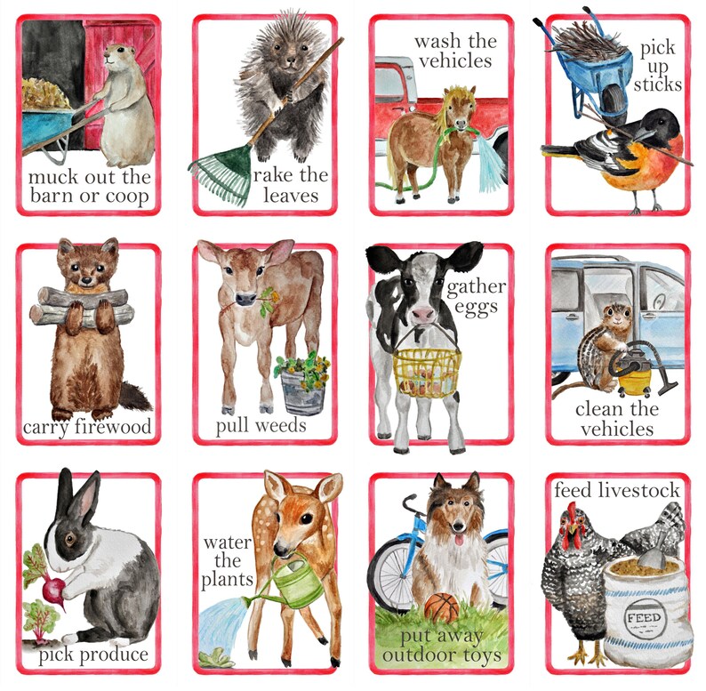 Critter Chore Cards: Yard and Farm - Etsy