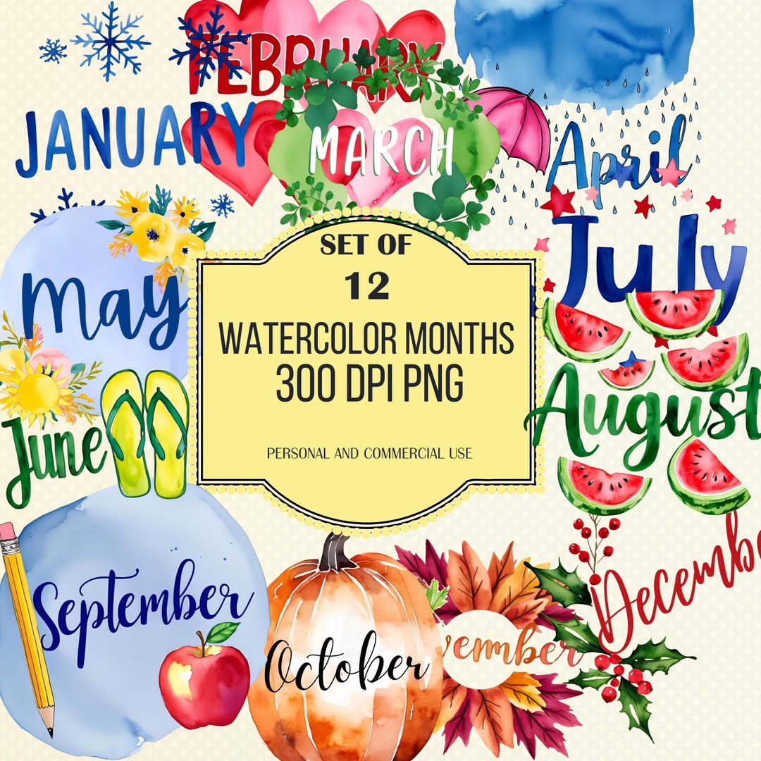 Digital Months PNG Bundle – January to December | Names of the Month ...