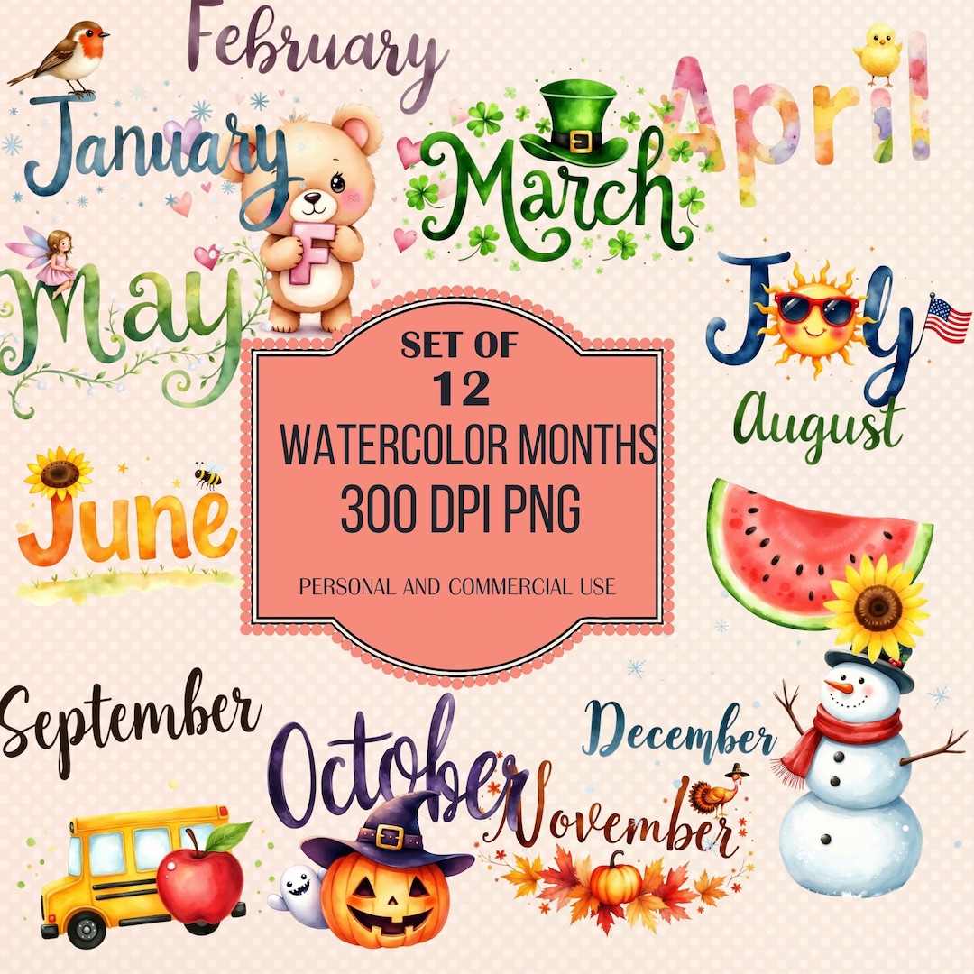 Digital Months PNG Bundle – January to December | Names of the Month ...