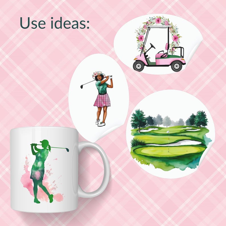 Watercolor Golf Clipart Bundle: Pink & Green Floral Designs (PNG ...