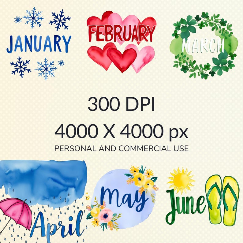 Digital Months PNG Bundle – January to December | Names of the Month ...