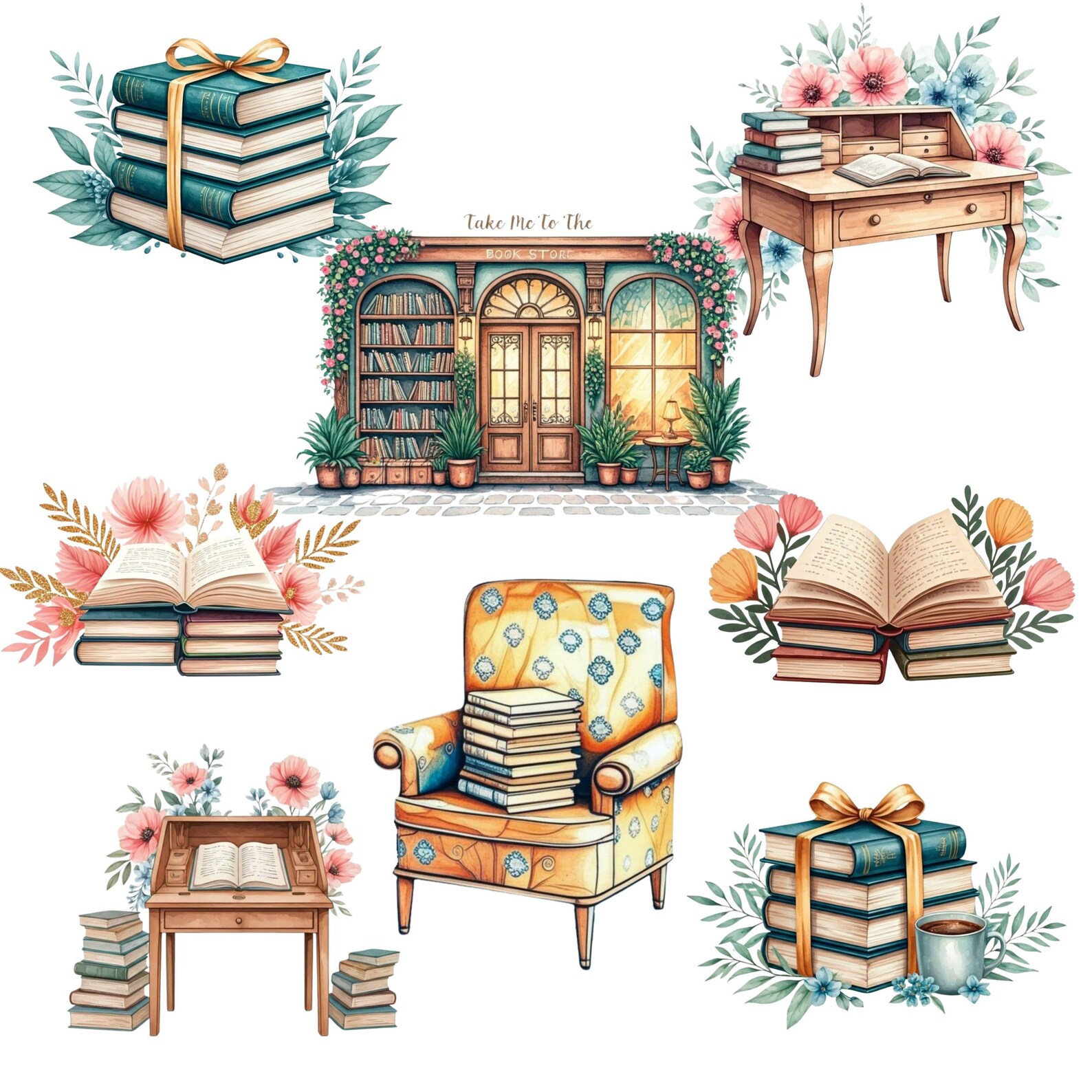 Book Lover Clipart Set: Reading PNG Graphics (digital Download) - Etsy
