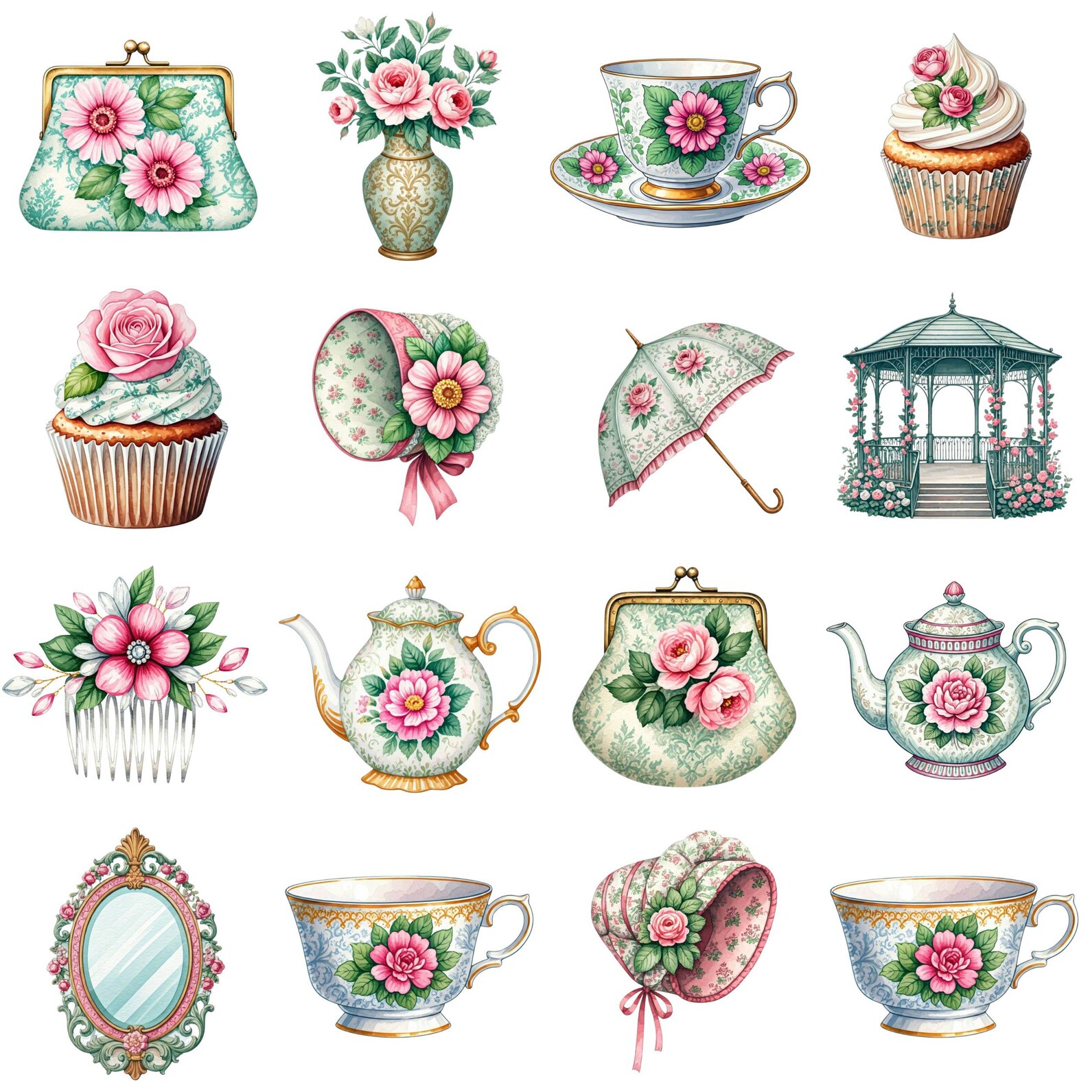 Victorian Tea Party Clipart Set, 20 Watercolor PNG Files, Regency Era ...