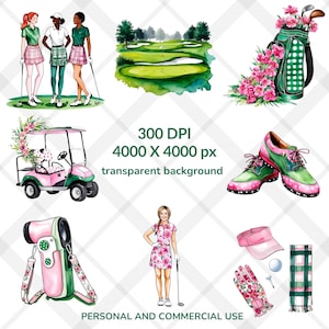 Watercolor Golf Clipart Bundle: Pink & Green Floral Designs (PNG ...