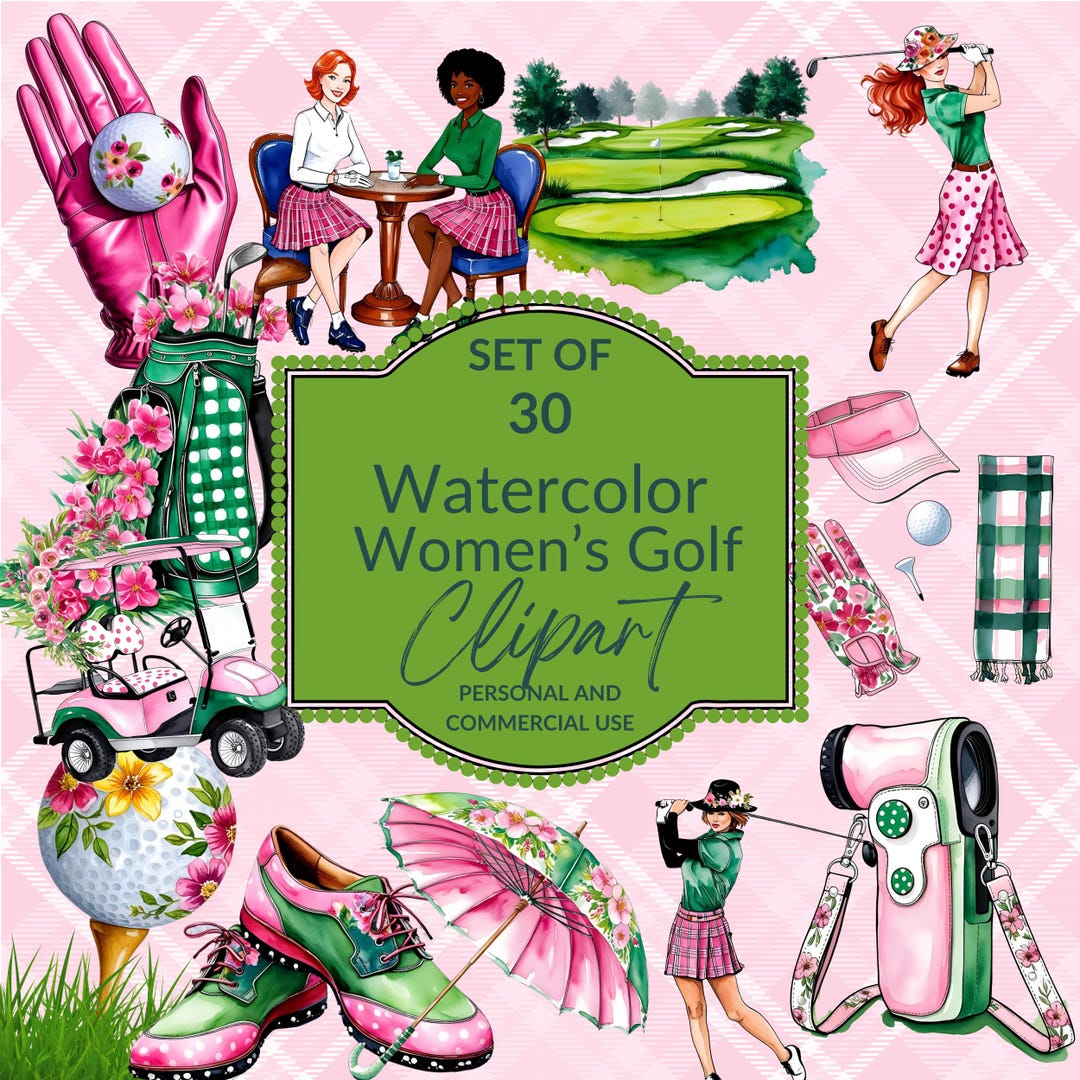Watercolor Golf Clipart Bundle: Pink & Green Floral Designs (PNG ...