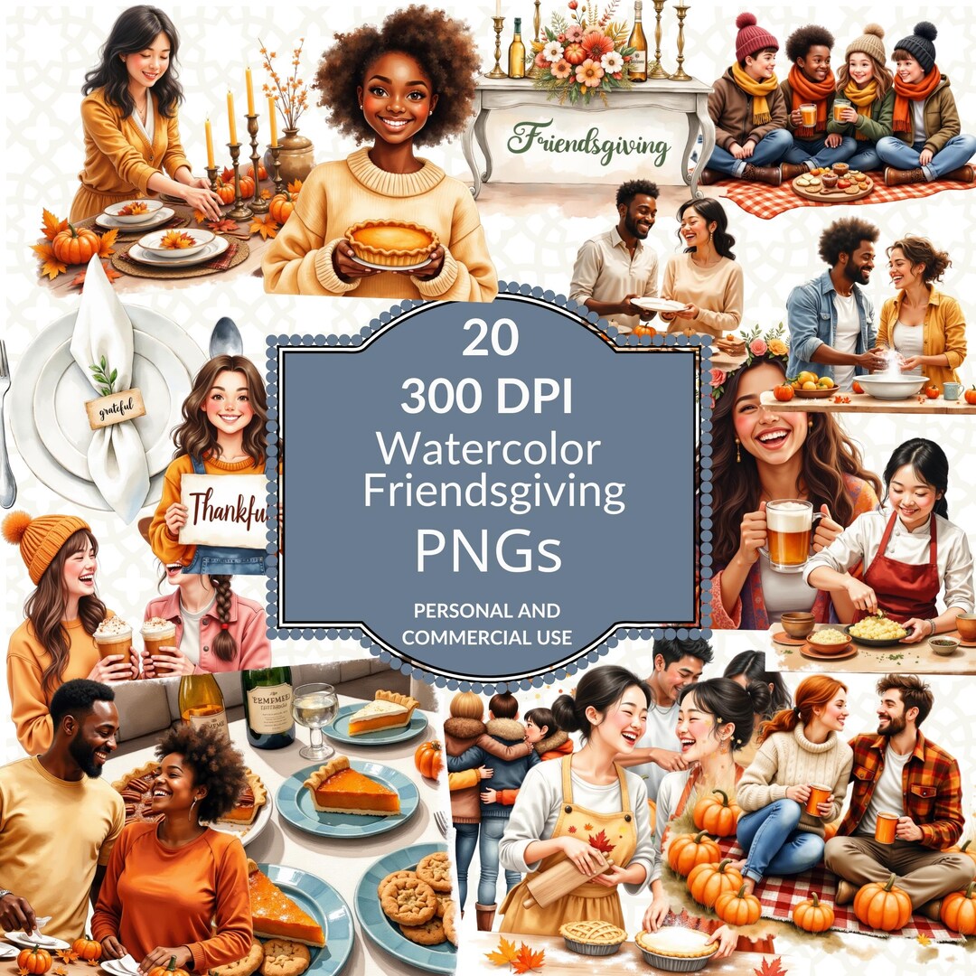 Watercolor Friendsgiving PNG Bundle | 20 High-quality 300 DPI Images ...