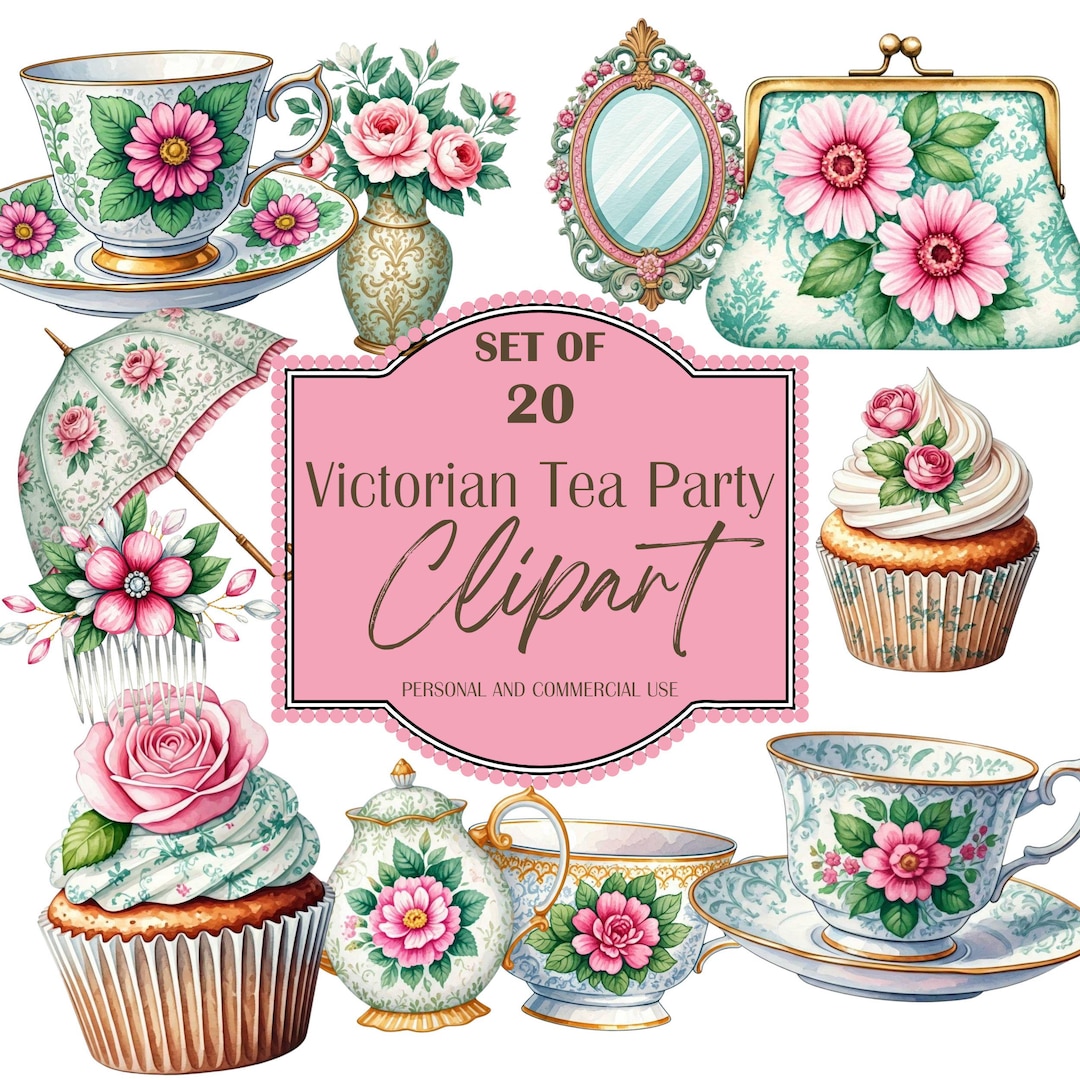 Victorian Tea Party Clipart Set - 20 Watercolor PNG Files - Etsy Australia