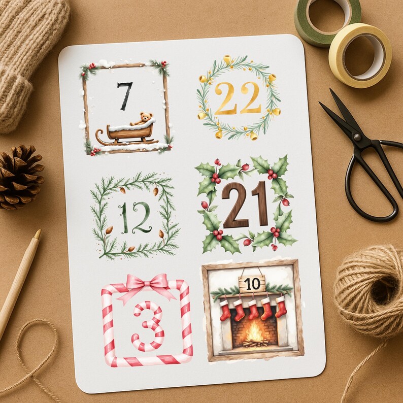 Advent Calendar Numbers — Cozy Cottage, 25 Transparent Pngs (1–25) - Etsy