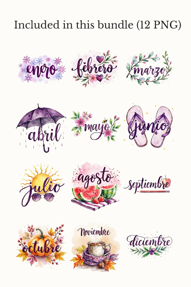 Months Clipart, Spanish Pngs, Los Meses Del Año PNG (digital Download ...