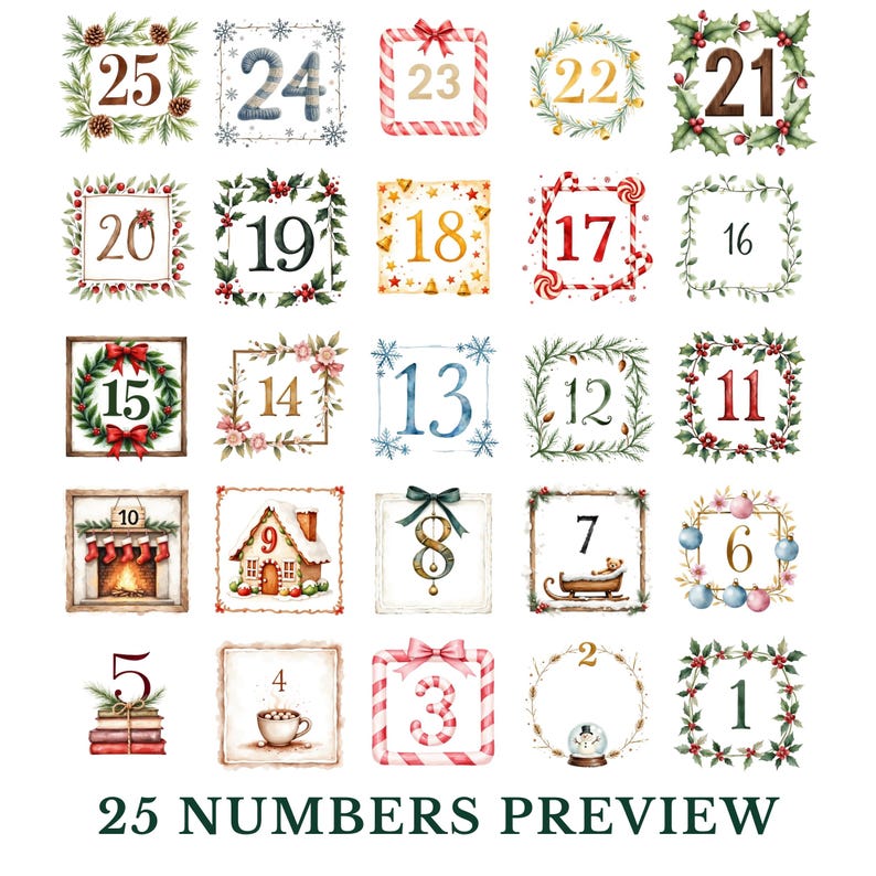 Advent Calendar Numbers — Cozy Cottage, 25 Transparent Pngs (1–25) - Etsy